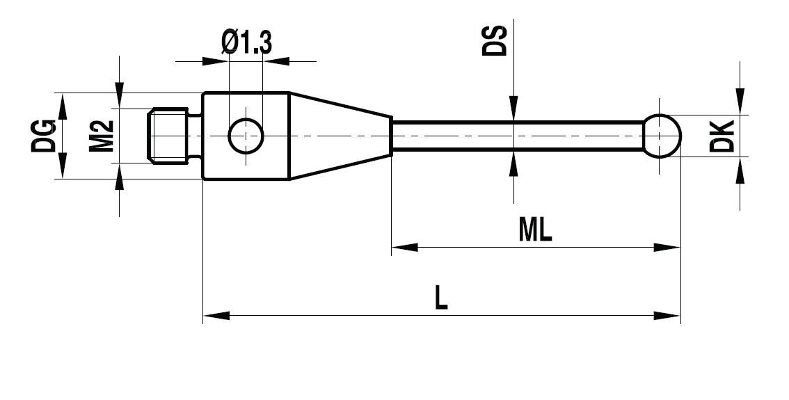 M2 Ø2 mm ruby ball, tungsten carbide stem, L 11 mm, ML 5 mm, for Zeiss ...